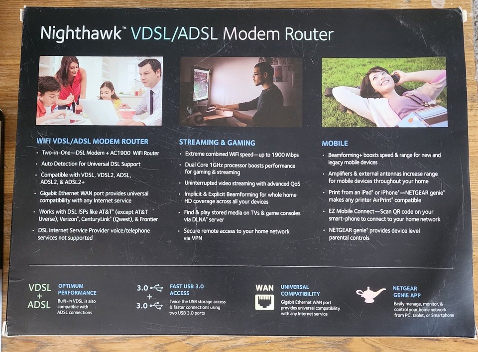 Netgear Nighthawk AC1900 WiFi VDSL/ADSL Modem Router (D7000-100NAS ...