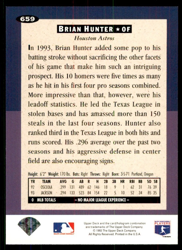 1994 Upper Deck Brian Hunter Baseball Cards #659 | eBay