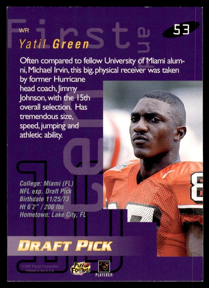 1997 Playoff First & Ten #53 Yatil Green NRMT or Better | eBay