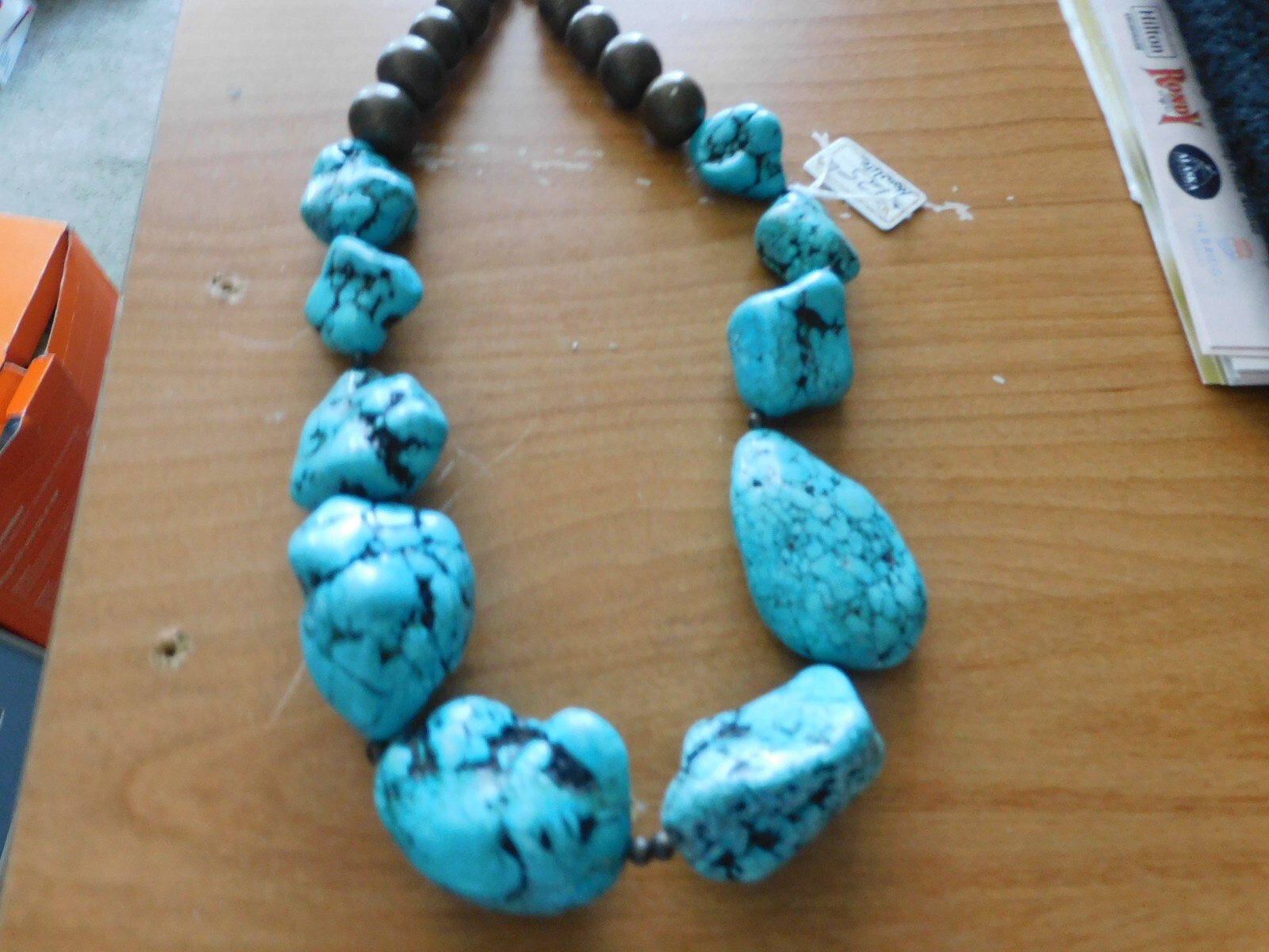 Turquoise colored Howlite with simulated bronze in necklace | eBay