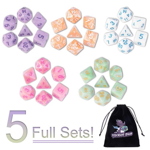 DND Dice, 5 x 7 Sets (35 Pieces) Polyhedron Dice Set for Dungeons ...