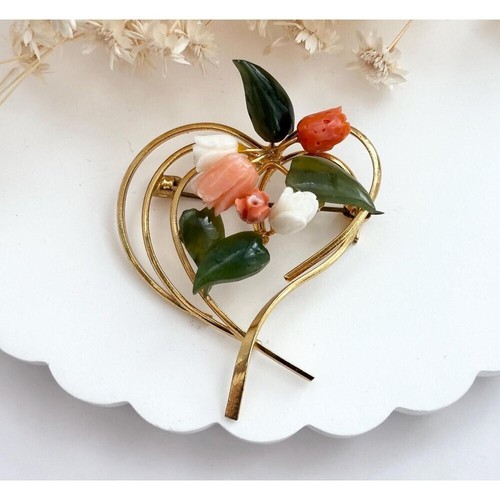 Freeform Modernist Vintage Floral Peach & Green Resin 3D 80's Gold T Brooch | eBay