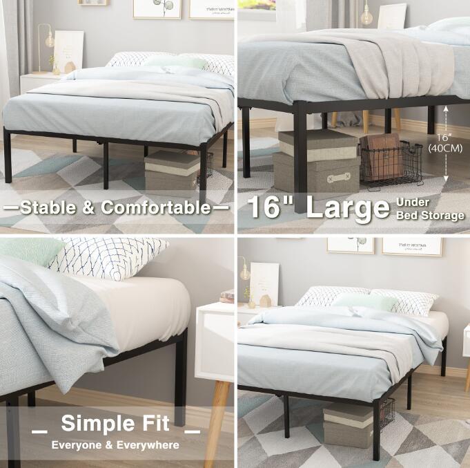 NEW Queen Size Bed Frame 16" Reinforce Heavy Duty Foundation with Metal ...