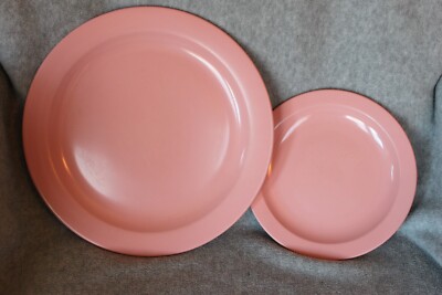 Vintage Pink Melamine Melmac 1 Dinner Plate 10" and 1 Salad / Dessert ...