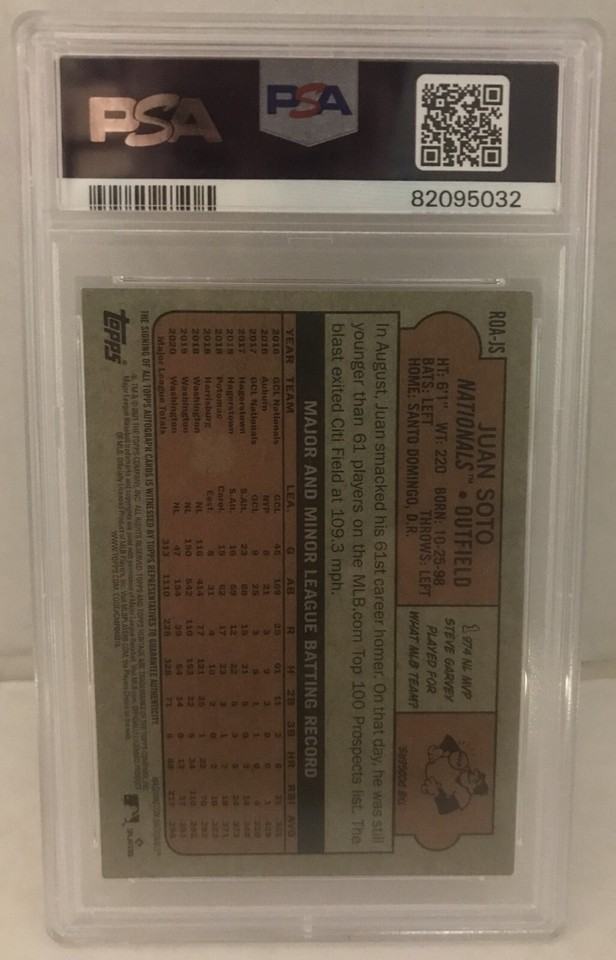 2021 TOPPS HERITAGE JUAN SOTO REAL ONE RED INK AUTO /72 PSA 9 WITH 10 ...