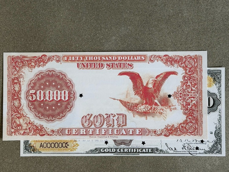 Reproduction Fantasy $50,000 Bill 1882 Gold Certificate Currency Copy ...