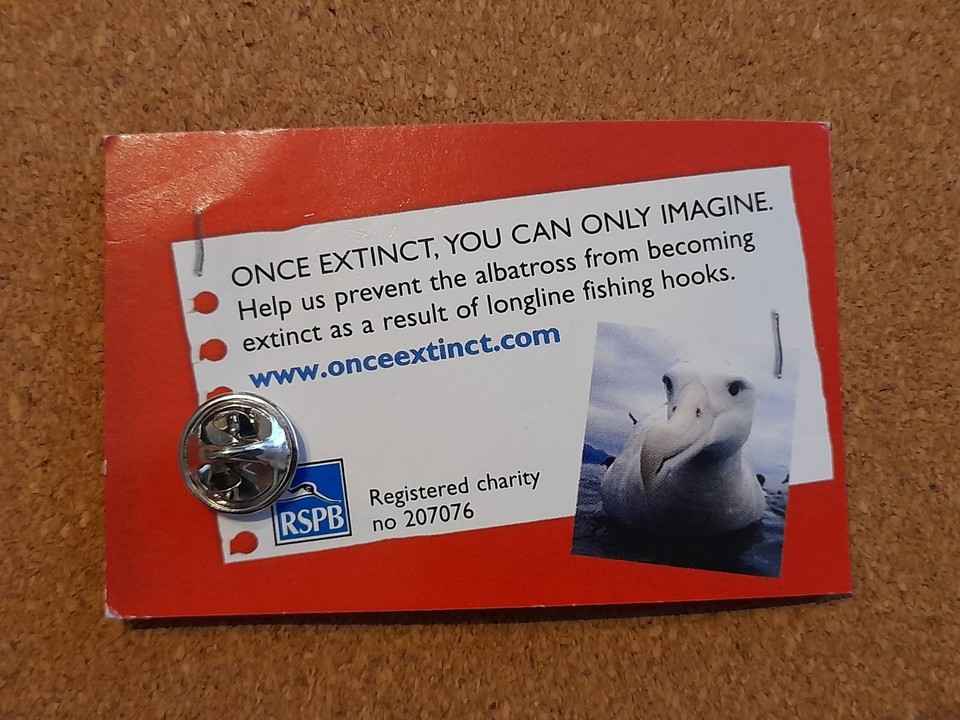 RSPB ALBATROSS WHY HOOK SPECIAL Charity Pin Badge RED CARD | eBay