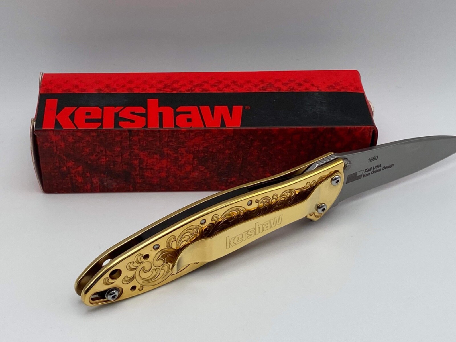 24k gold plated engraved Kershaw leek SPEEDSAFE Knife w/ SAFETY LOCK Ken Onion | eBay