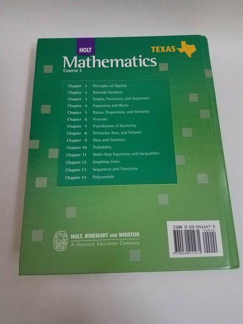 Texas Holt Mathematics, Course 3 by Edward B. Burger, Paul A. Kennedy ...