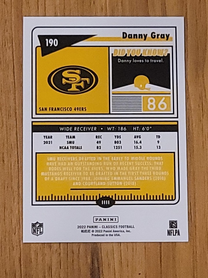 2022 Panini Classics Chrome Danny Gray Rookie San Francisco 49ers RC | eBay