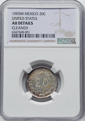 MEXICO ESTADOS UNIDOS 1905 20 CENTAVOS SILVER COIN NGC CERTIFIED "AU ...