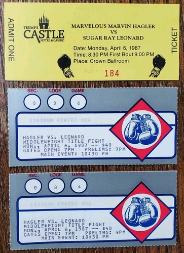 (2) Vintage 1987 Marvin Hagler vs Sugar Ray Leonard Ticket Stubs Boxing + Extra | eBay