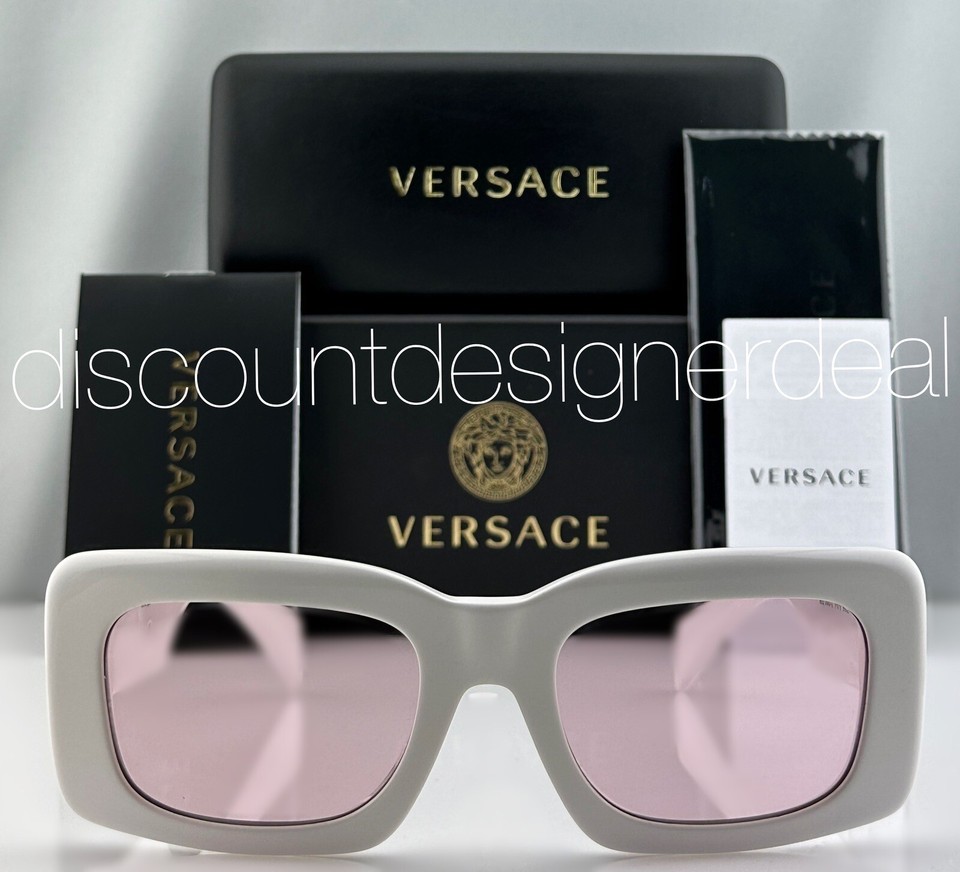 Versace Rectangular Sunglasses VE4444U 314/5 White Frame Gold Trim Pink ...