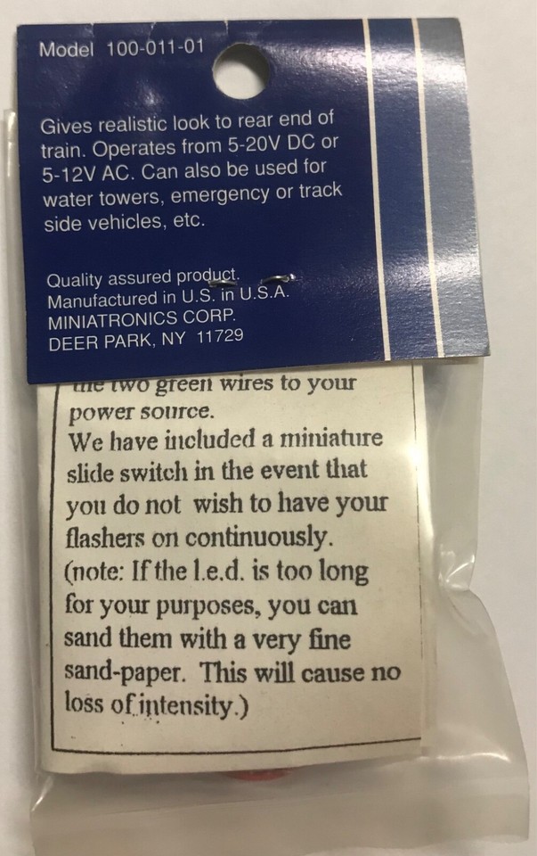 Miniatronics HO/N Scale Rear End Warning Flasher Red - Model Railroad ...