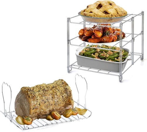 3-Tier Oven Rack & Turkey Lifter Roasting Rack Collapsible For Multiple ...