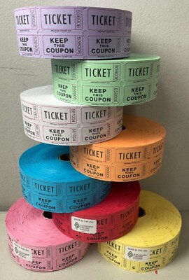 Raffle Tickets Double Stub Roll of 2000 Split the Pot 50/50 Carnival ...