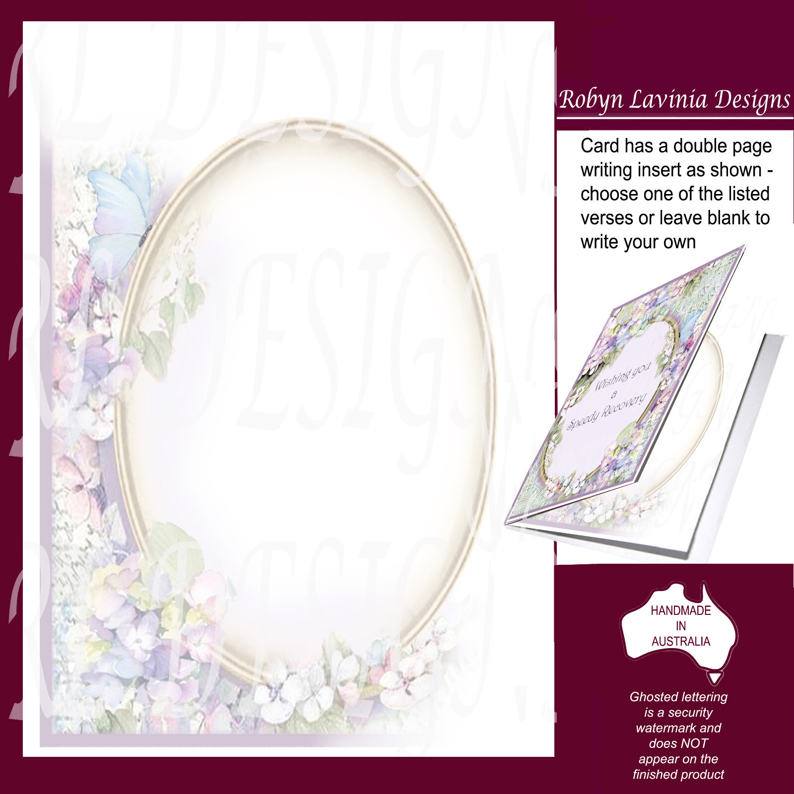 LARGE A5 Get Well Card Hydrangeas sick, recovery, hospital Australian ...