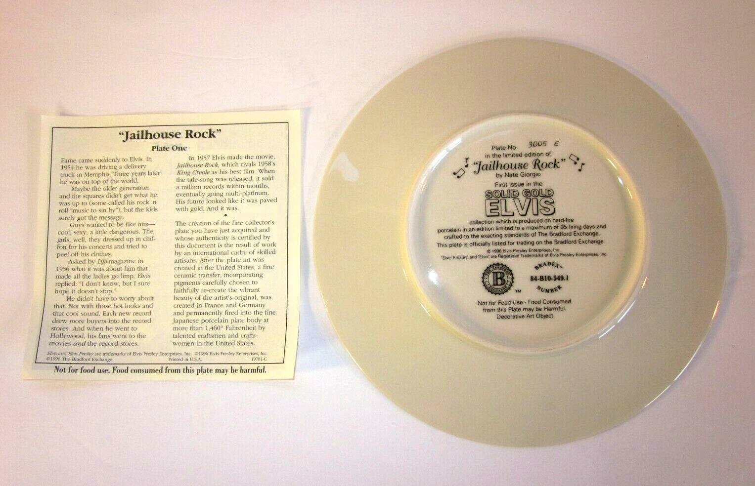 Elvis Presly Jailhouse Rock Plate Bradford Exchange Solid Gold Elvis ...