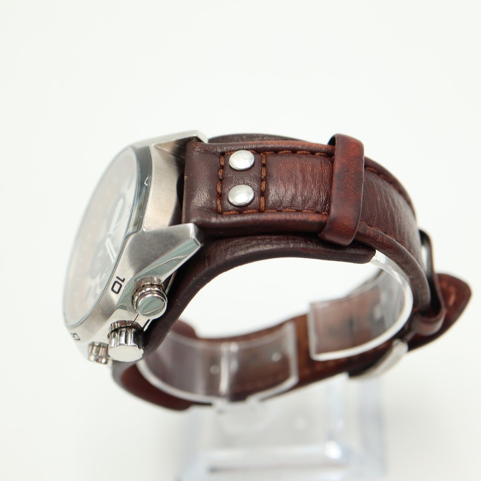 Fossil Coachman Mens Brown 44mm Watch Wood Grain Subs Leather Cuff w ...