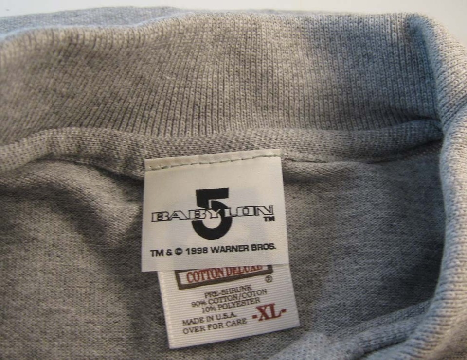 WARNER BROS "Babylon 5 Shield Logo XTRA LARGE XL GRAY Polo Shirt" NEW ...