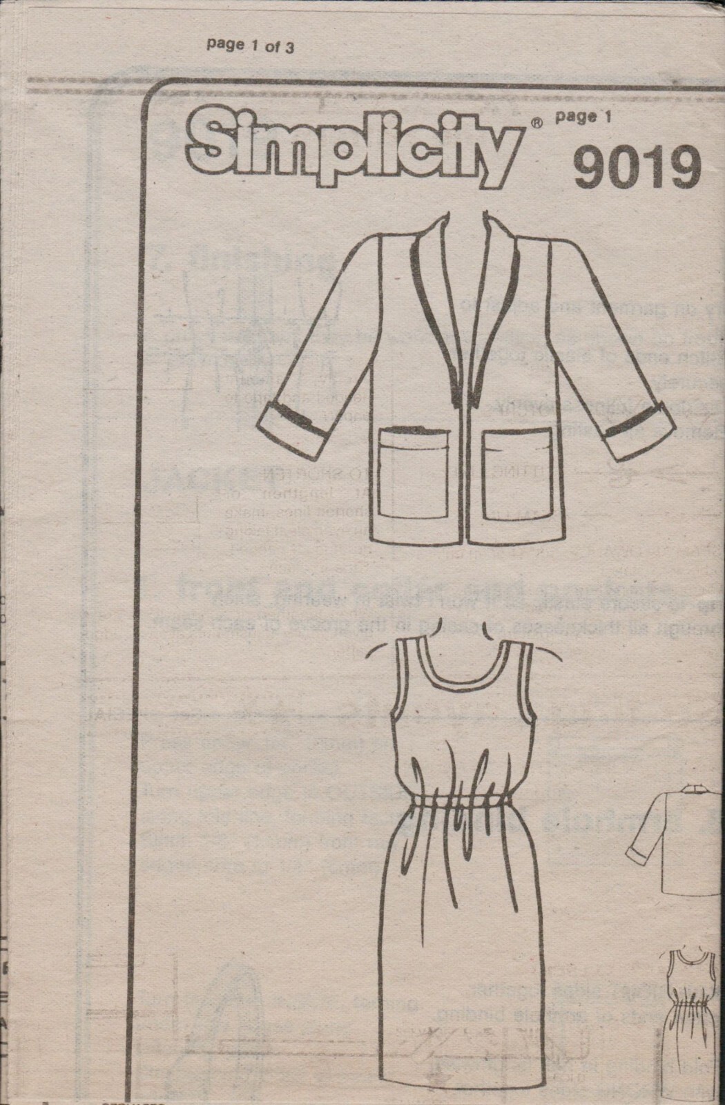 Simplicity 9019 Easy Tank Dress & Jacket Pattern 1980s Misses Choose ...
