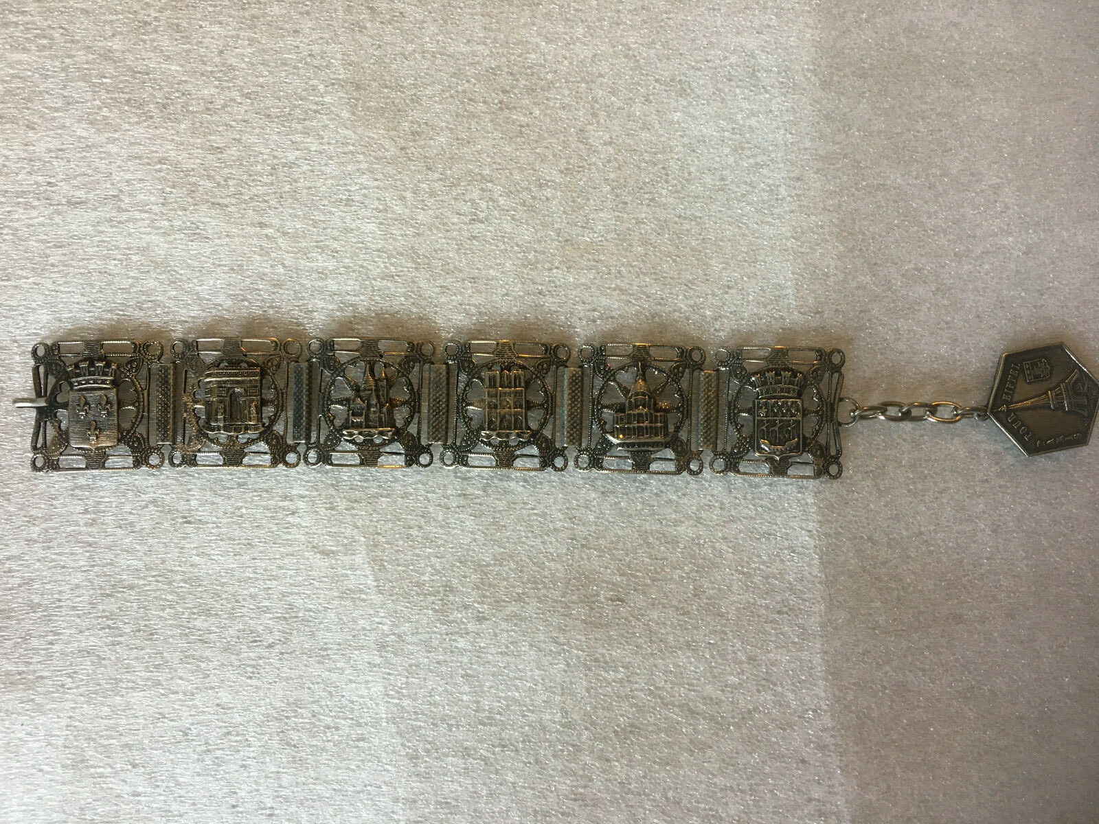 Vintage Tour Eiffel Tower Paris Filigree Bracelet Moo… - Gem