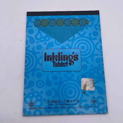 VTG 70s 80s Blue Flowers Plymouth Inkling's Tablet Note Pad 25 Sheets S ...