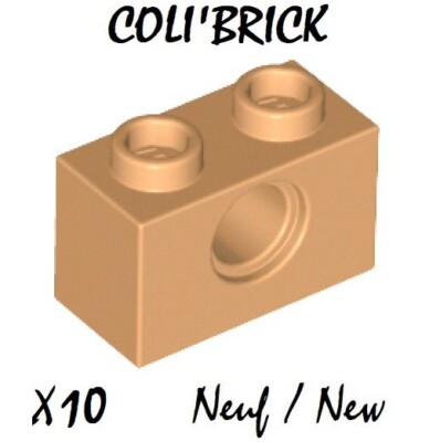 Lego 3700 - 10x Brique / Technic, Brick 1x2 with hole - Medium Nougat ...