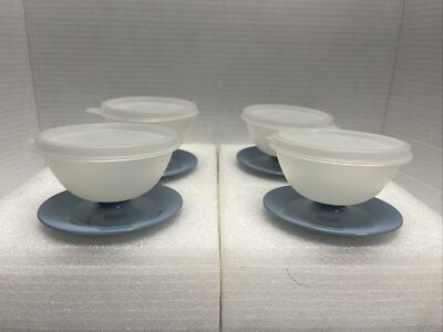 Tupperware Dessert Pudding Parfait Cups With Lids And Blue Base. Set Of ...