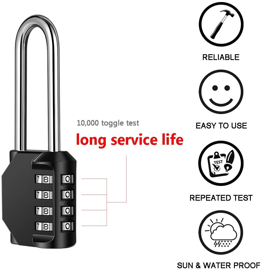 Disecu 2.5 Inch Long Shackle Combination Lock 4 Digit Outdoor ...