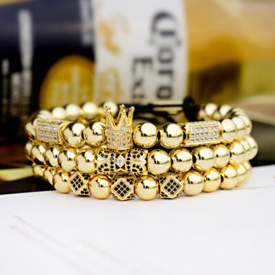 Men Luxury Zircon Crown Balls Beads Braiding Adjustable Men Women ...