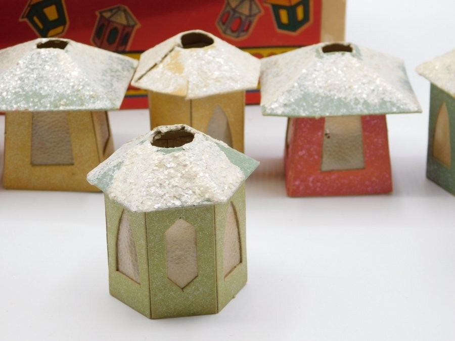 SK-ANTIQUE CHRISTMAS TREE LANTERNS~RARE!~O.B.~CARDBOARD~DOLLY TOY CO.~8 ...