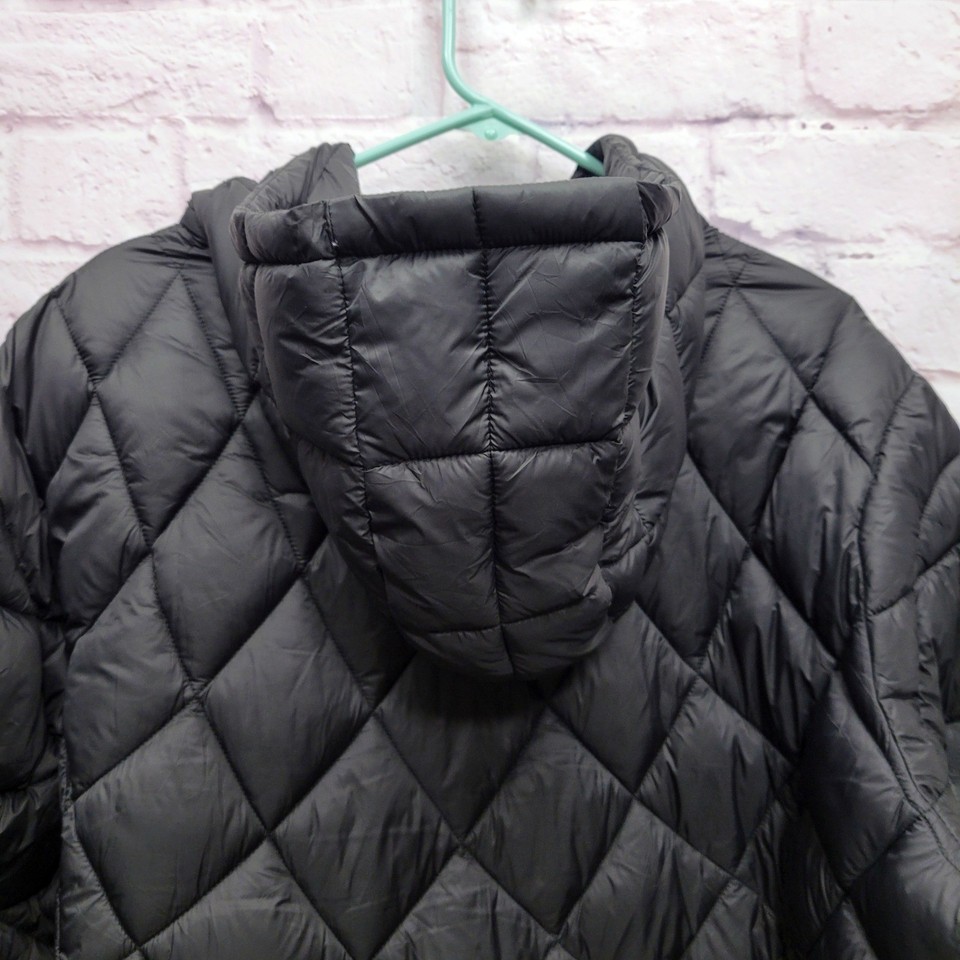 HHE Black Hooded Puffer Jacket Womens 3x Full Zip Lightweight Outdoor ...