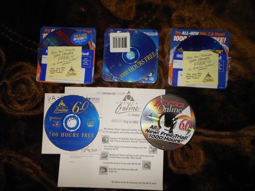 AOL America Online VINTAGE Free Trial Internet CD Lot1 of 5 CD-ROM's ...