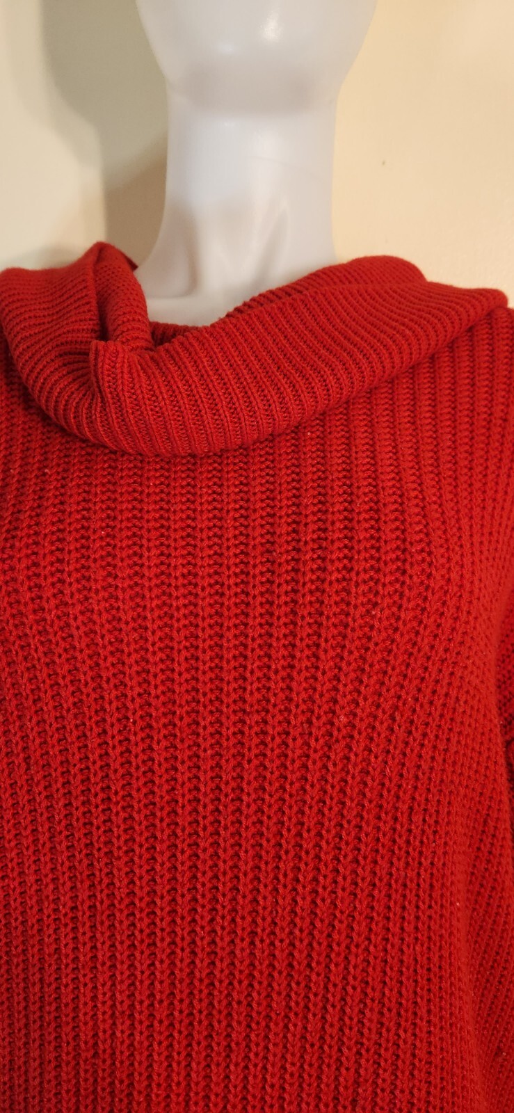 Vintage 1989 St Michael Cowl Shaker Knit Sweater Red … - Gem