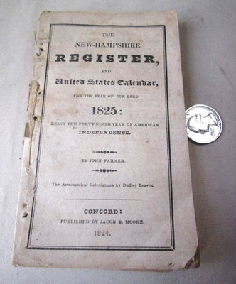 THE NEW-HAMPSHIRE REGISTER & U.S. CALENDAR For 1825,1824,John Farmer | eBay