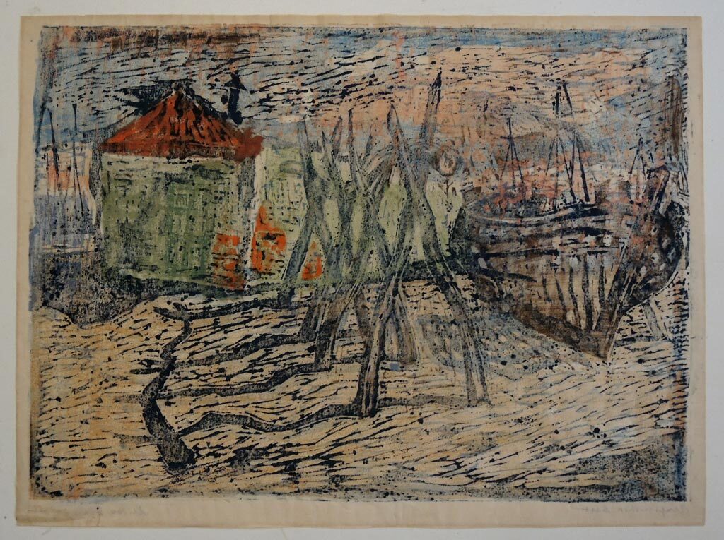 1955 Miron Sima Large Multi-Color Modernist Woodcut Art Print ...