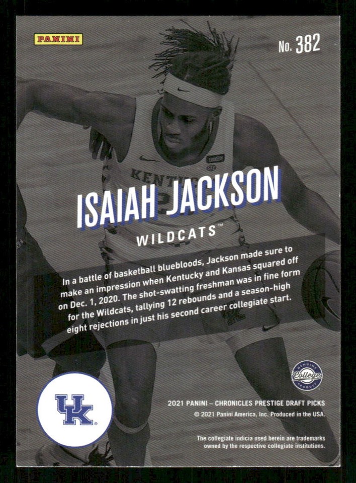 2021 Panini Chronicles Draft Picks #382 Isaiah Jackson Kentucky ...