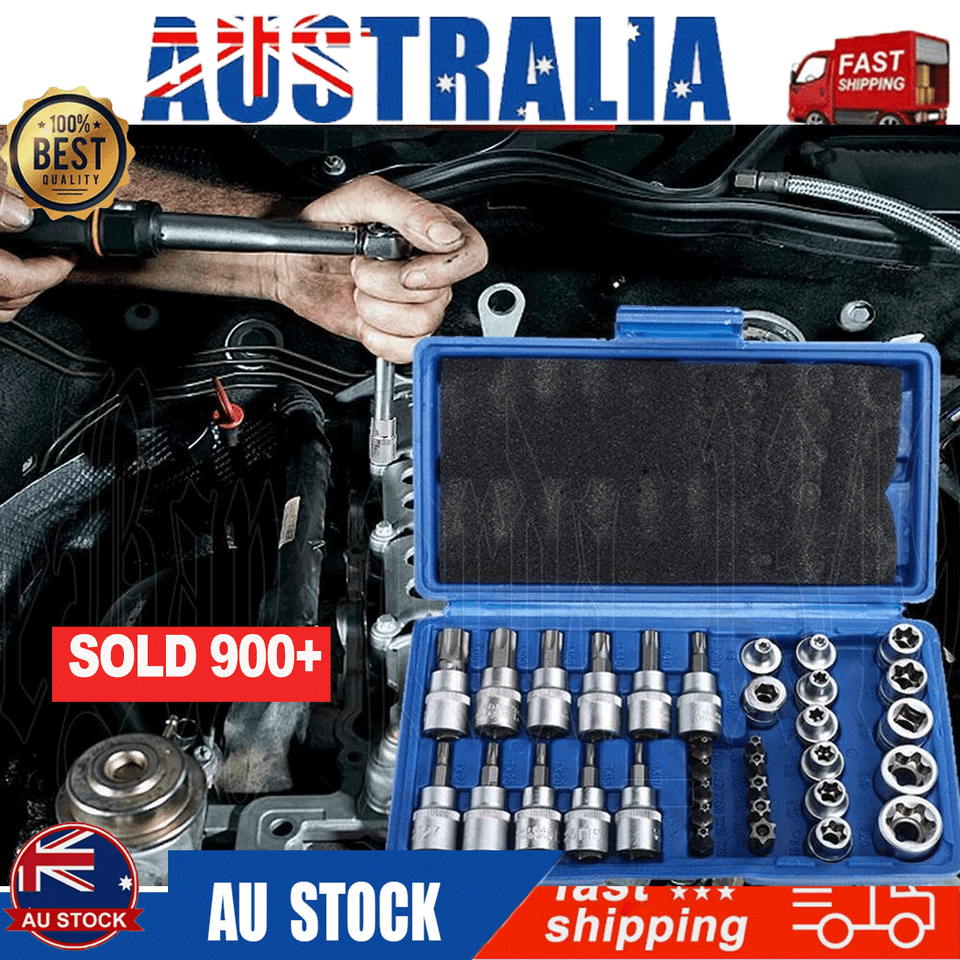 34pc 3/8" Drive Star & E Torx Bit Socket Set tool kit Torx Hex Bit ...