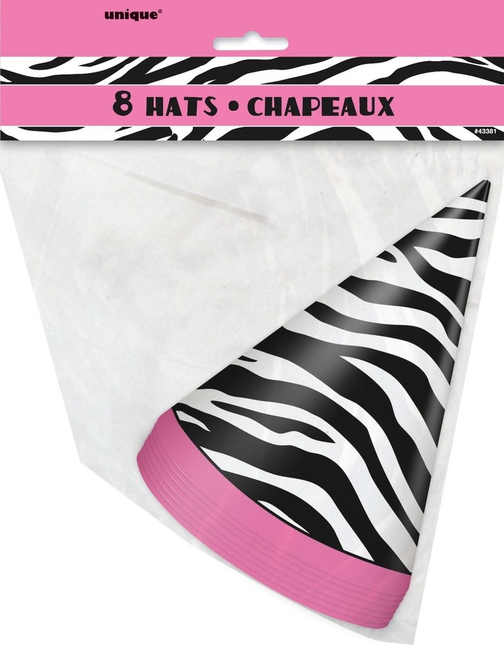Zebra Hats Party Hats 8 ct Zebra Print Pink Birthday Party Decoration ...