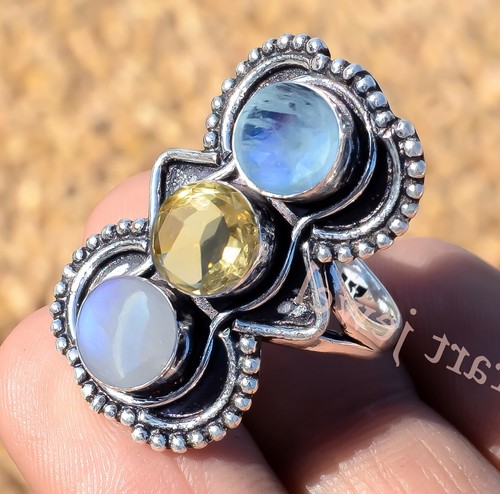 Citrine & Fire Moonstone Gemstone 925 Sterling Silver Man's Ring Gift ...