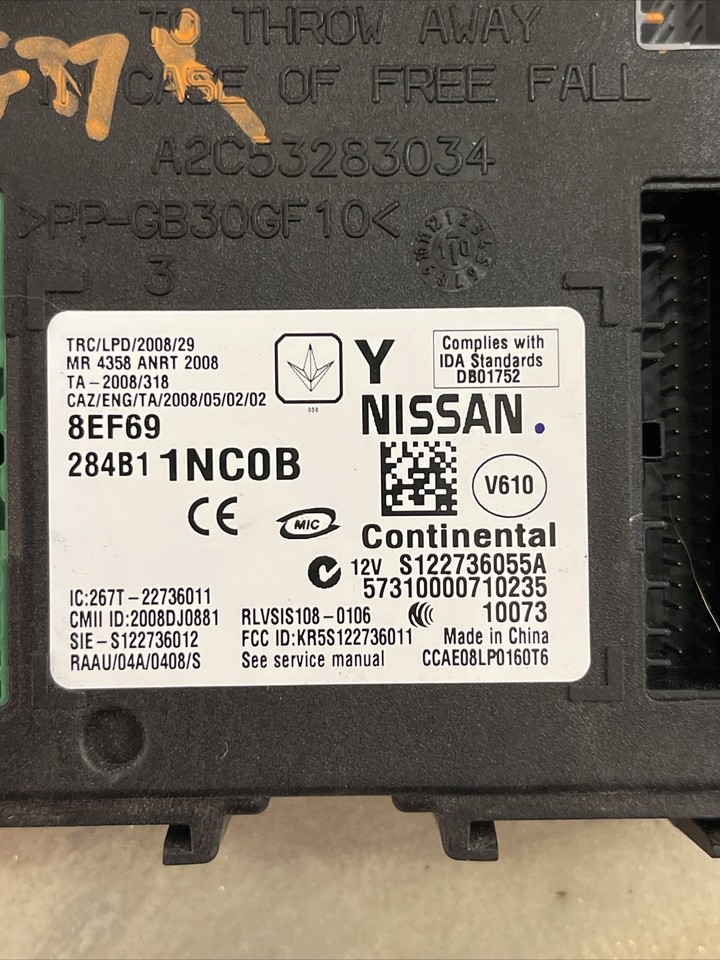 2009-2013 Infiniti G25 G35 G37 Body Control BCM BCU Continental 284B1 ...