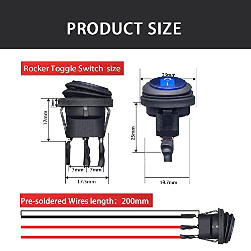 4Pcs Waterproof Rocker Toggle Switch 3pin 12V 20A ON/Off Blue LED ...