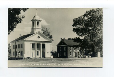 Petersham MA Mass 1950's RPPC photo postcard, old cars, Town Hall, Post ...
