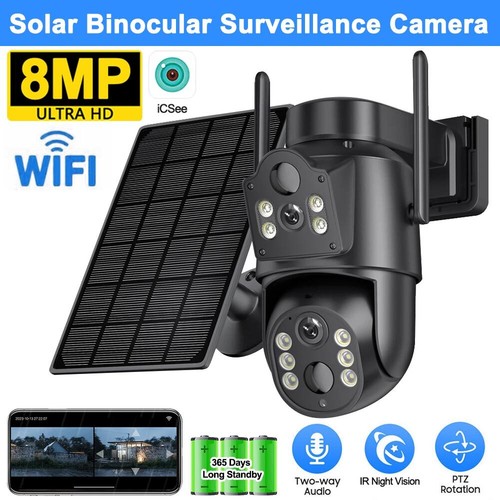 8MP Wireless Solar Surveillance Camera Two-way Audio Dual Lens WIFI PTZ ...