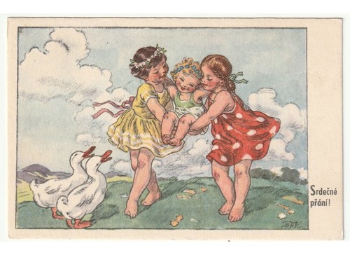 MFK Fischerova Kvechova Children Game Lawn Geese Vintage Postcard | eBay