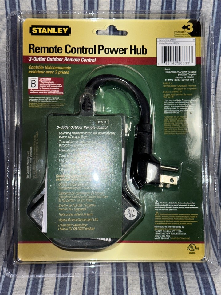 Stanley Remote Control Power Hub Grounded 3 Outlets New Sealed in ...