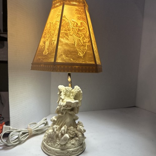 Vintage Angel Lamp 6 Panel Decorated Lithophane Shade With Finial Resin ...