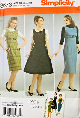 SIMPLICITY 3673 SIZE 6 8 10 12 14 RETRO 50s DRESS JUMPER SKIRT *UC/FF ...