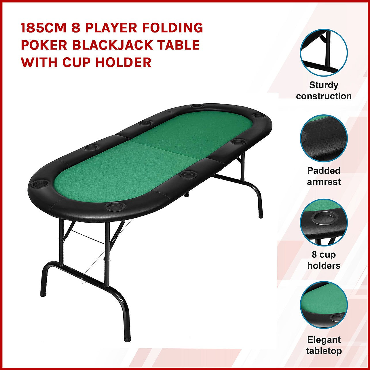 Foldable 185cm Eight Player Folding Poker Blackjack Table With Cup ...
